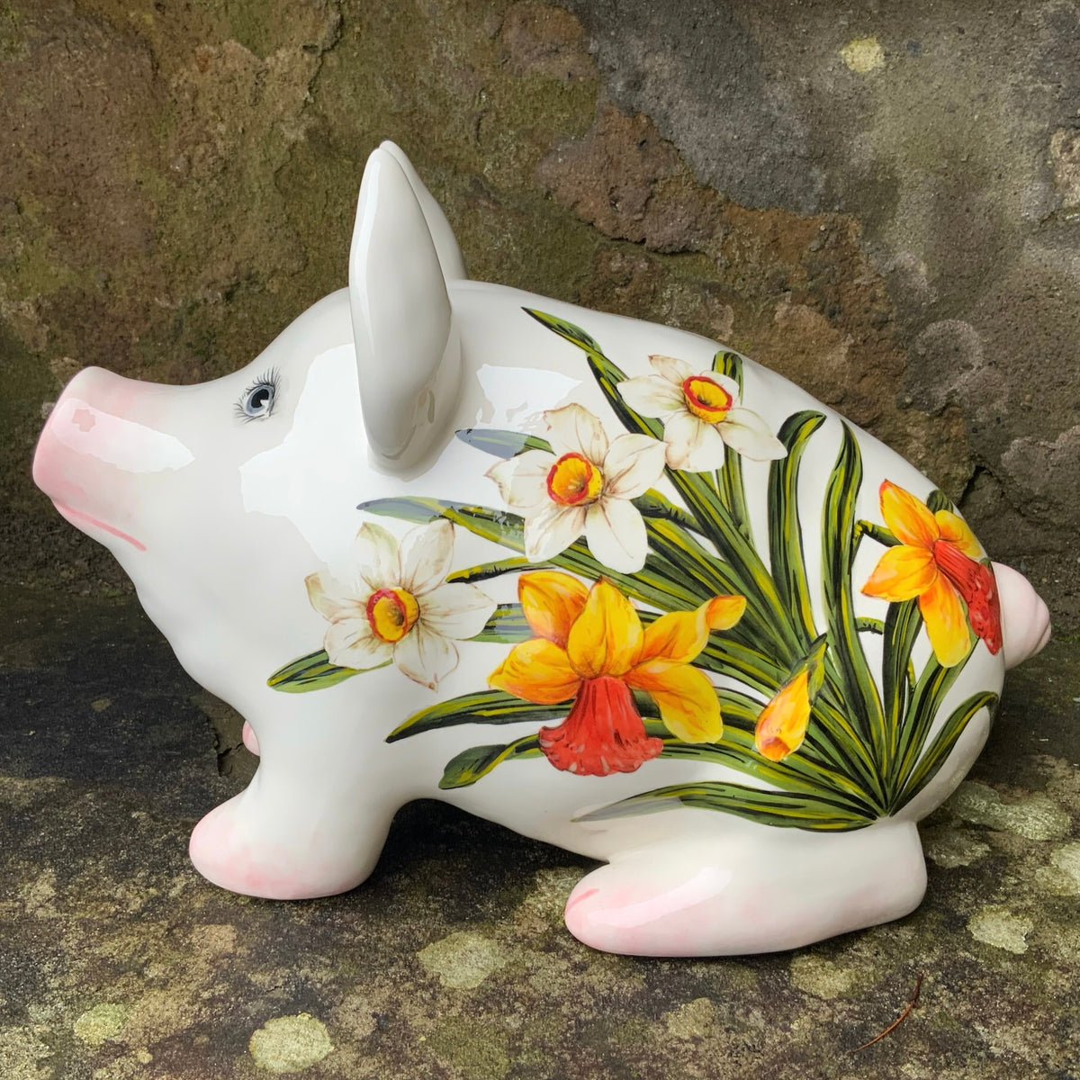 Scottish Wemyss Ware Daffodils Medium Pig | Griselda Hill Pottery