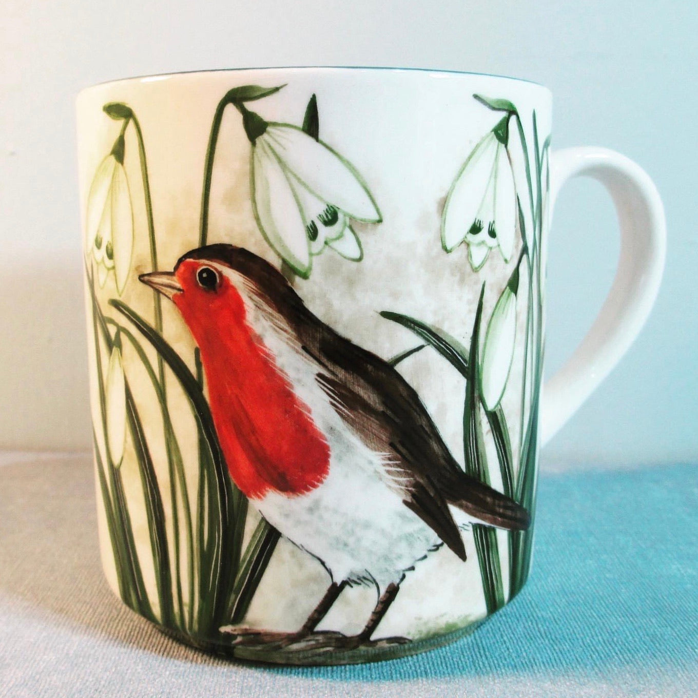 Robin and Snowdrop Small Mug | Wemyss Ware | Griselda Hill Pottery