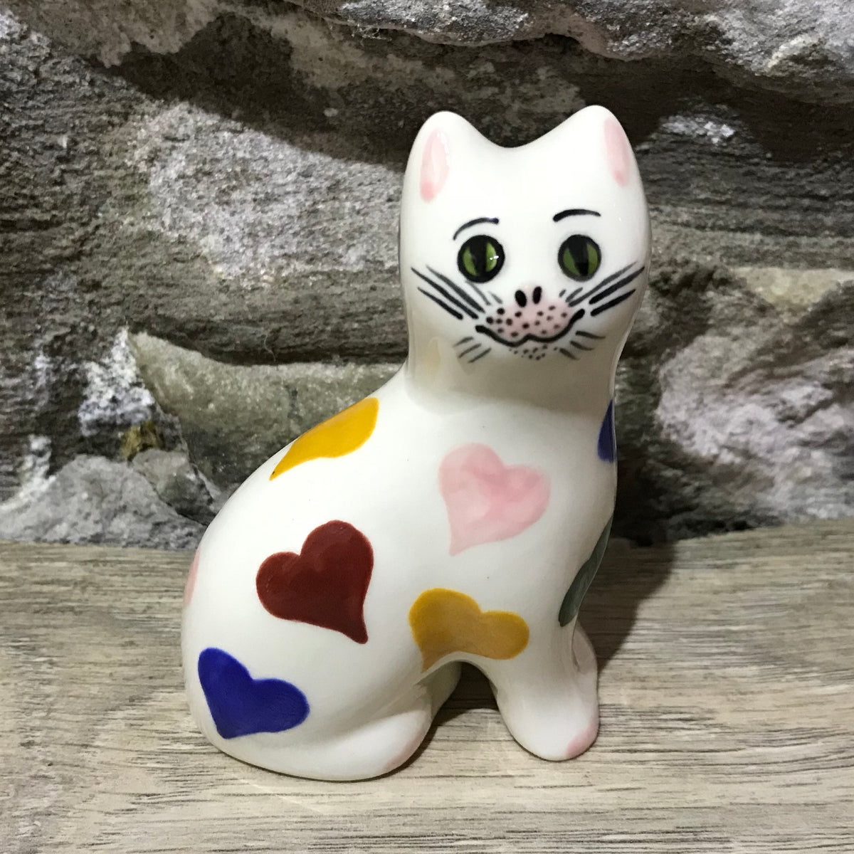 Scottish Wemyss Ware Rainbow Hearts Tiny Cat | Griselda Hill Pottery