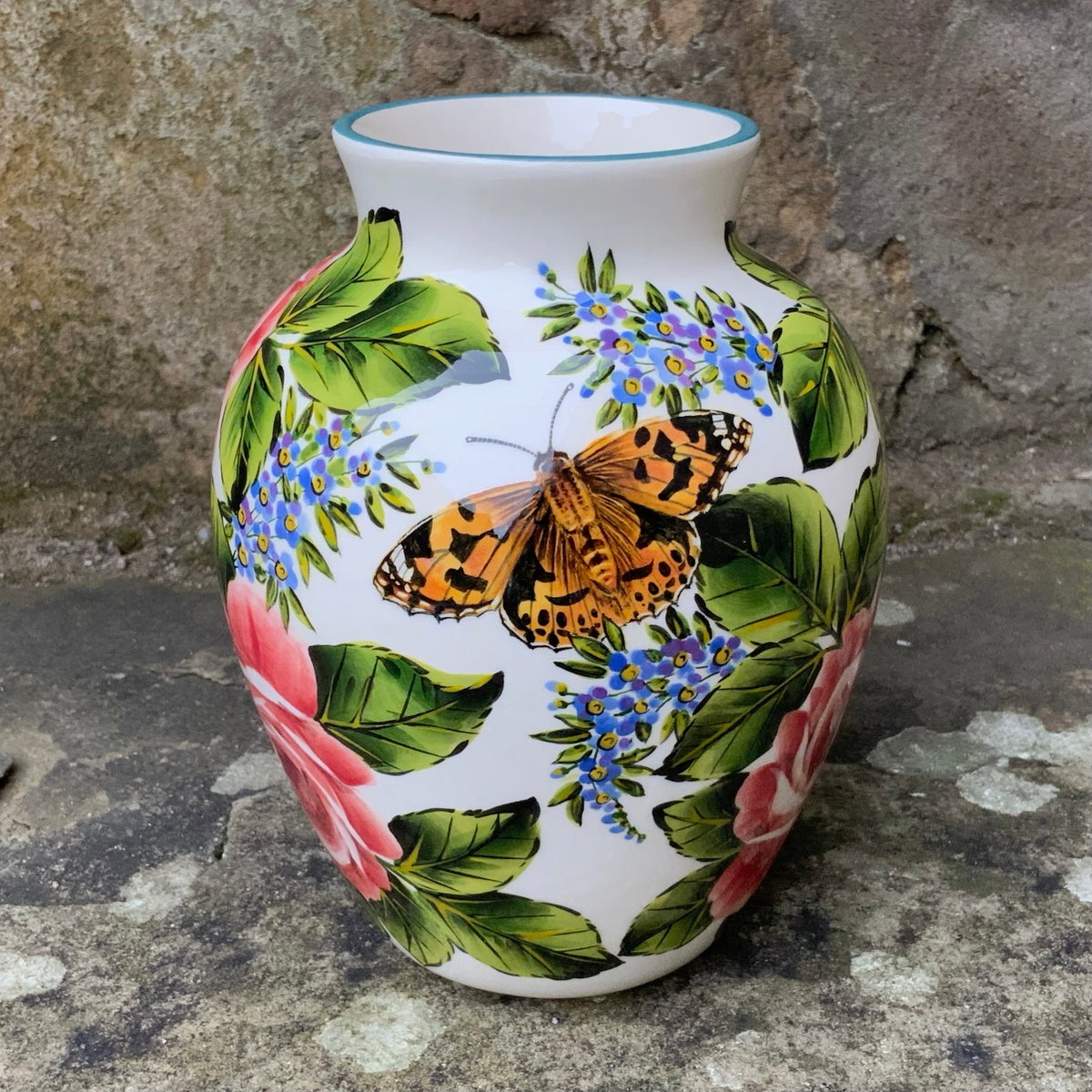 Wemyss Ware Butterfly, Cabbage Rose Floral Esther Vase | G.H. Pottery
